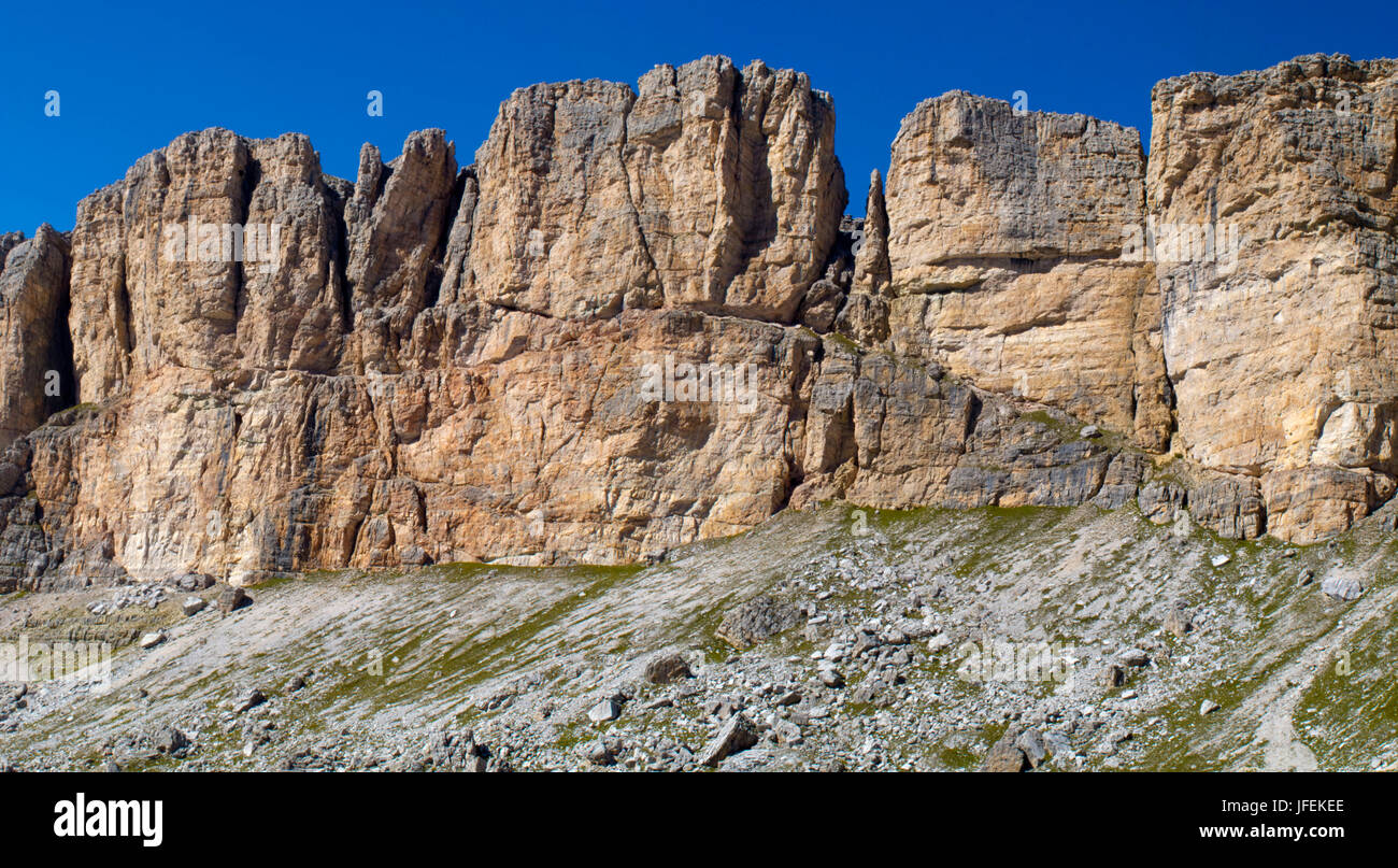 Panorama of cliff face in the dolomites Stock Photo - Alamy