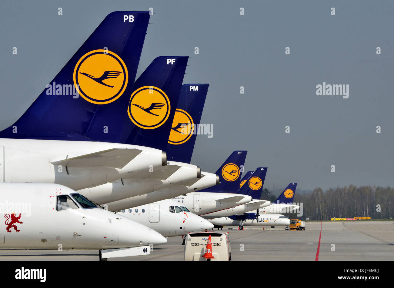 Germany, Bavaria, Erding, airport, Munich, airplanes, park position ...
