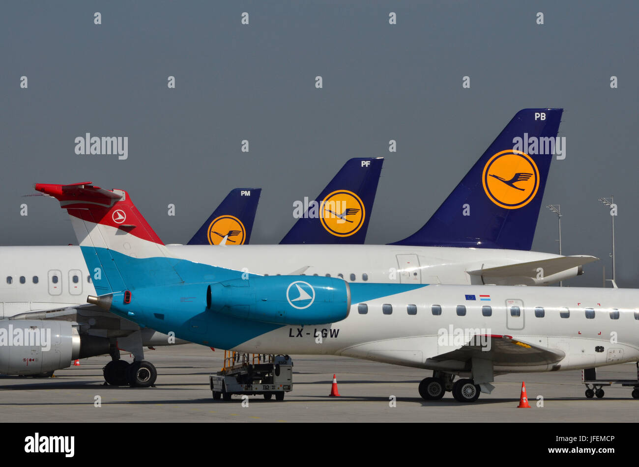 Germany, Bavaria, Erding, airport, Munich, airplanes, park position ...