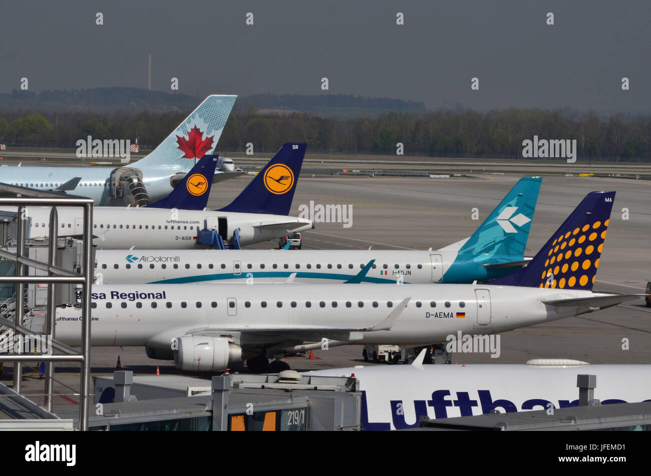 Germany, Bavaria, Erding, airport, Munich, airplanes, park position ...
