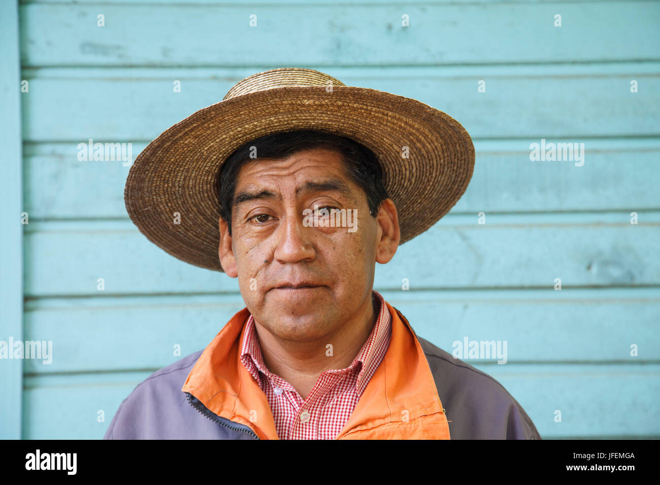 Chile, Araucania, Alto bio bio, Mapuche, man, scholar Stock Photo - Alamy