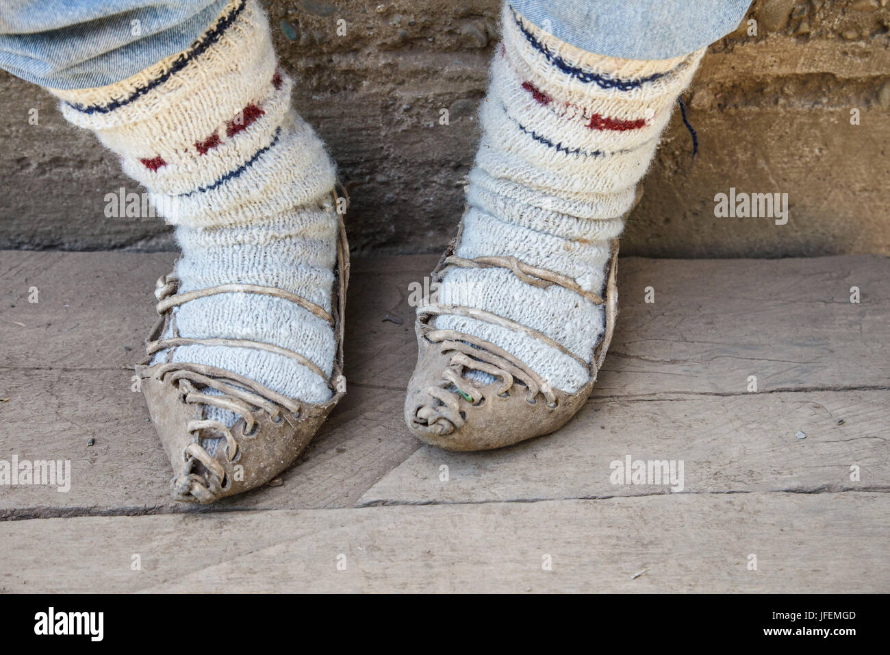 Chile, Araucania, Alto bio bio, Mapuche, leather shoes Stock Photo - Alamy
