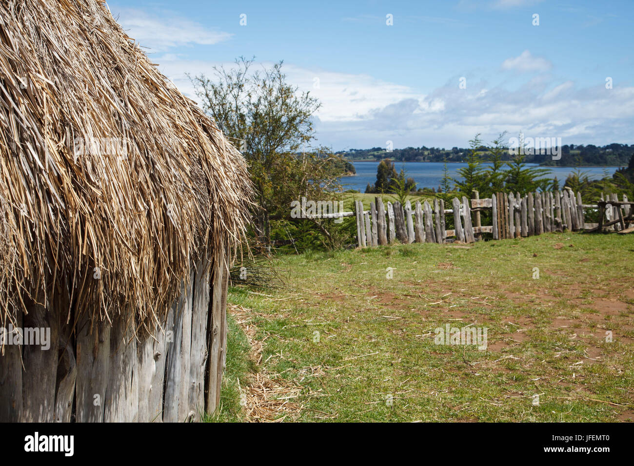 Chile, Araucania, Lago Budi, Llaguepulli, Mapuche, Ruka, round house ...