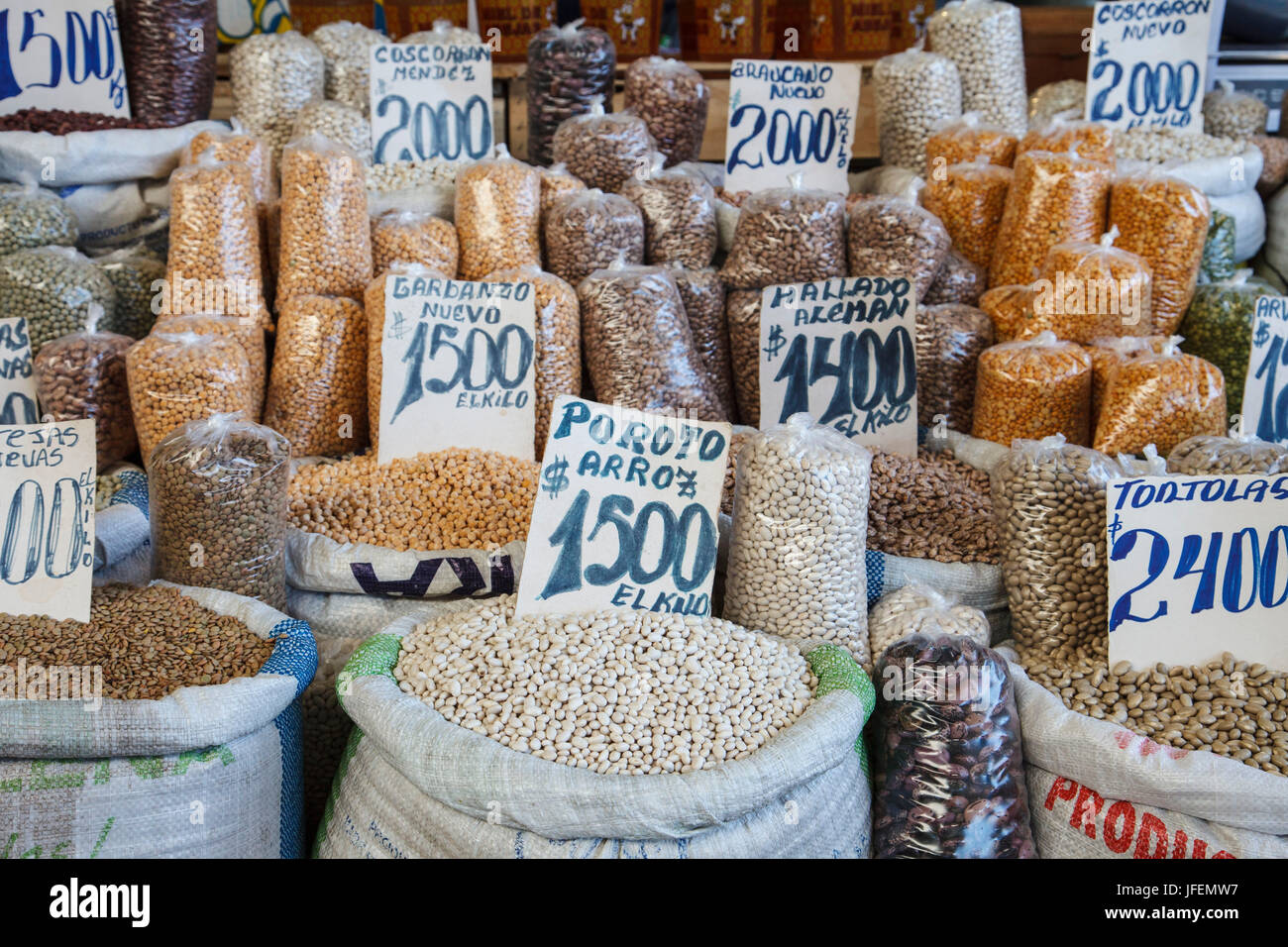 Chile, Araucania, Temuco, Mapuche, market, legumes Stock Photo - Alamy