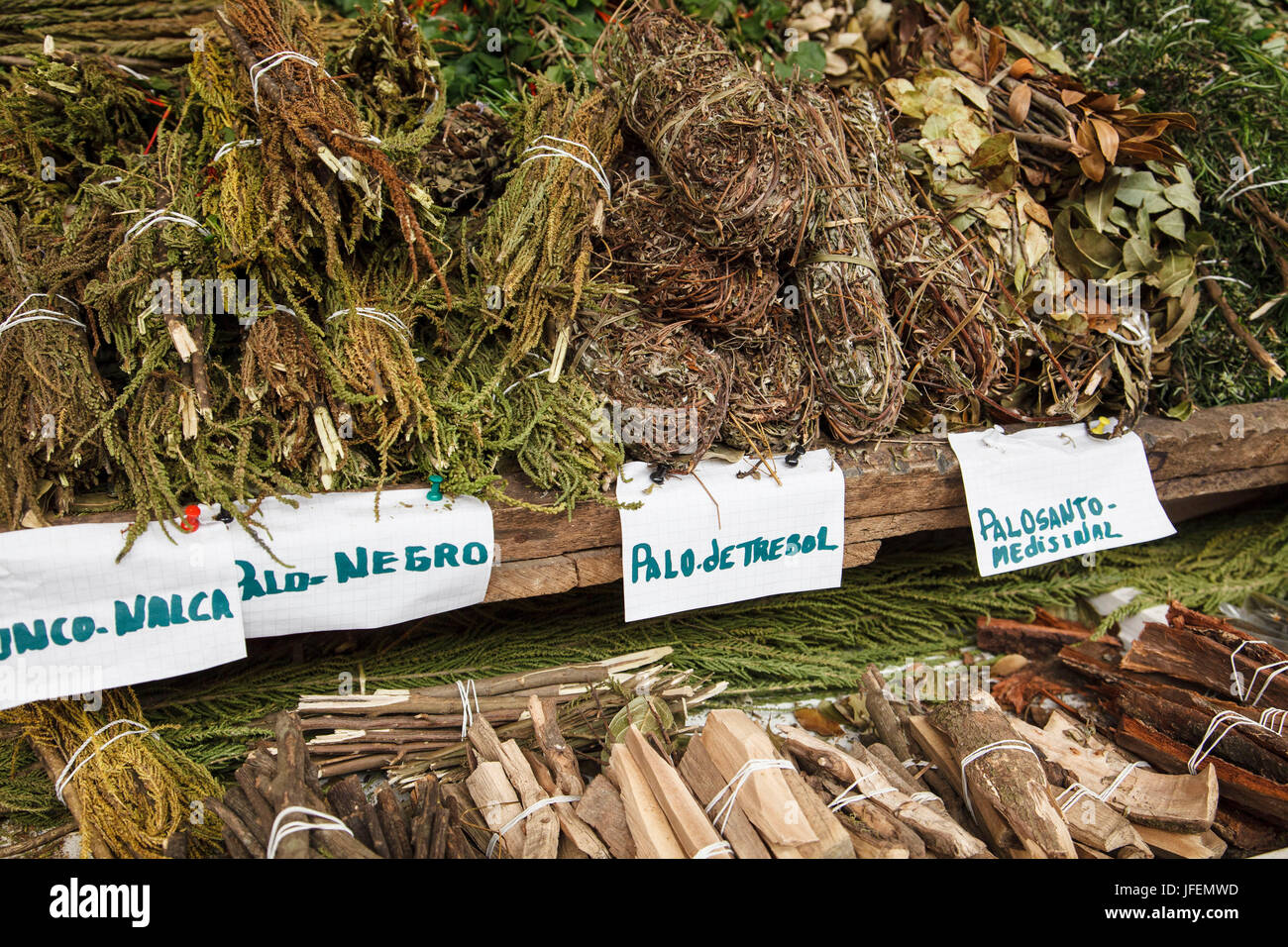 Chile, Araucania, Temuco, Mapuche, market, herbs Stock Photo - Alamy
