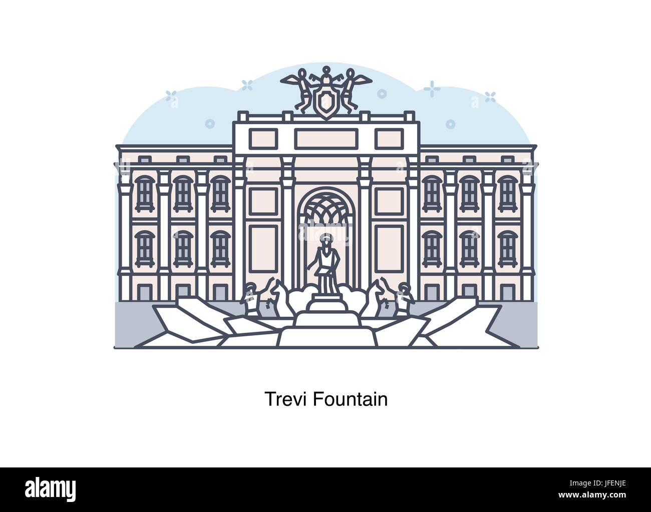 Vector line illustration of Trevi Fountain, Rome, Italy Stock Vector ...