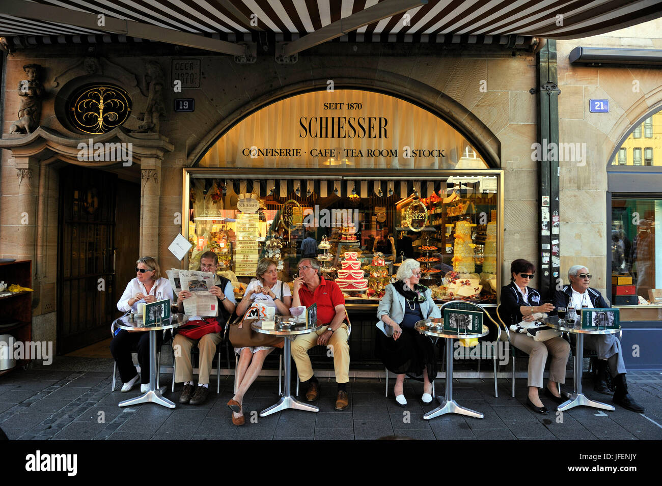 Switzerland, Basel, old city, Marktplatz (Market square), Cafe and ...