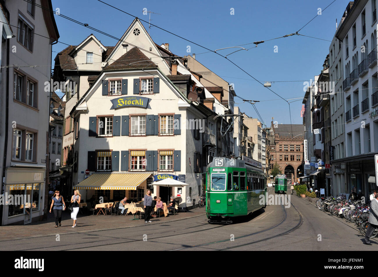 Switzerland, Basel, tram stop on Barfüsserplatz (Barefoot square Stock ...