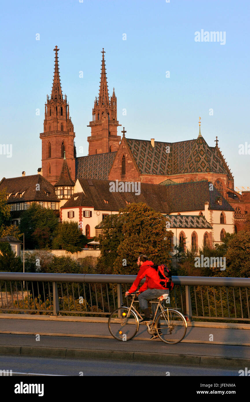 Switzerland, Basel, the Wettstein Bridge stepping over the Rhine river ...