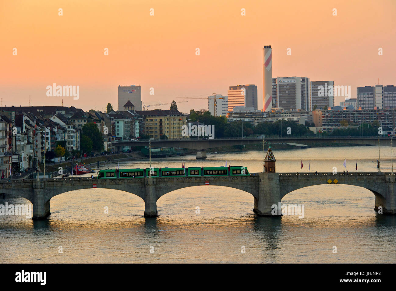 Switzerland, Canton Basel-Stadt, Basel, the Mittlere Brücke, bridge ...