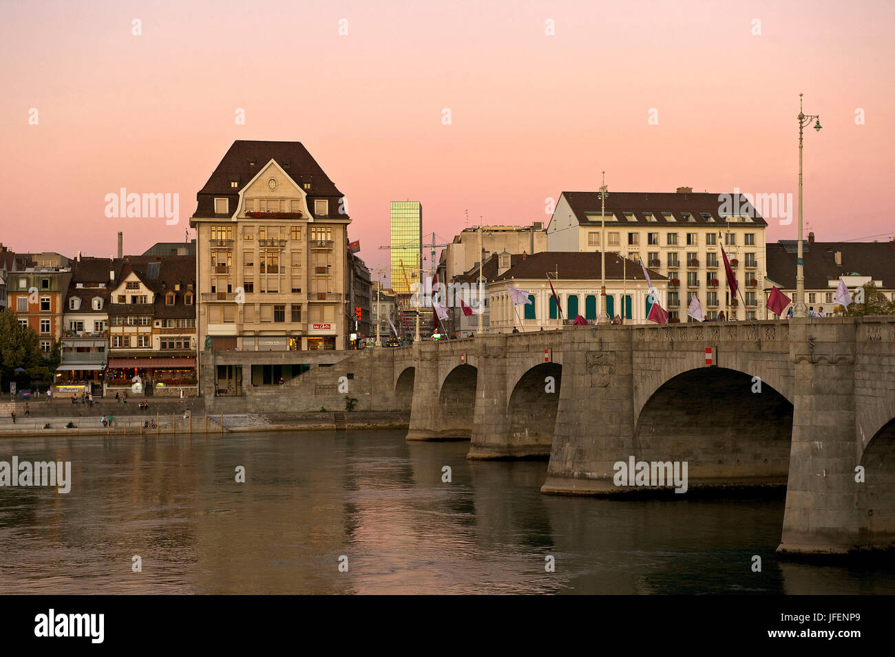 Switzerland, Canton Basel-Stadt, Basel, the Mittlere Brücke, bridge ...