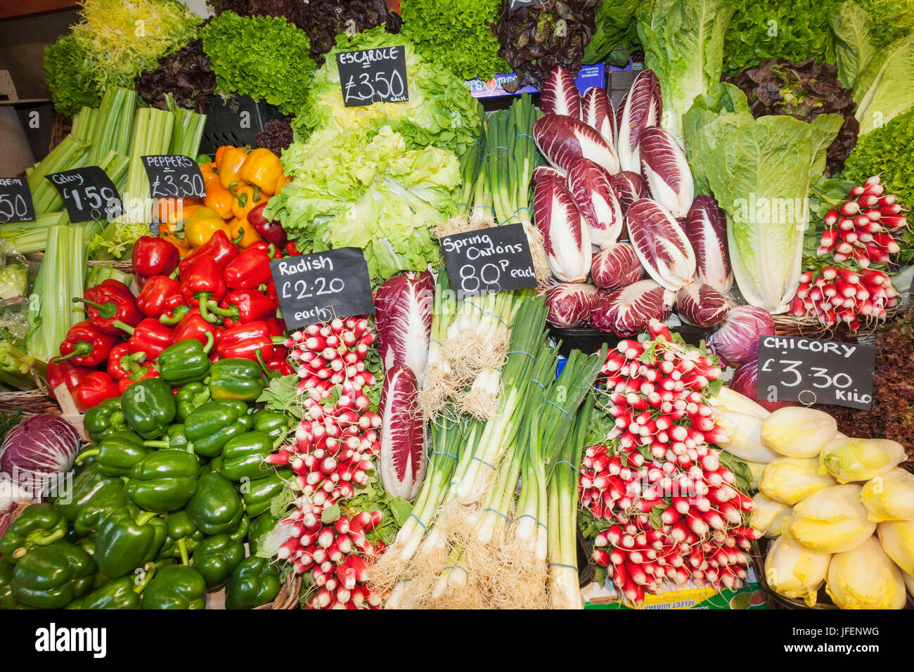 England, London, Southwark, Borough Market, Vegetable Shop Display ...