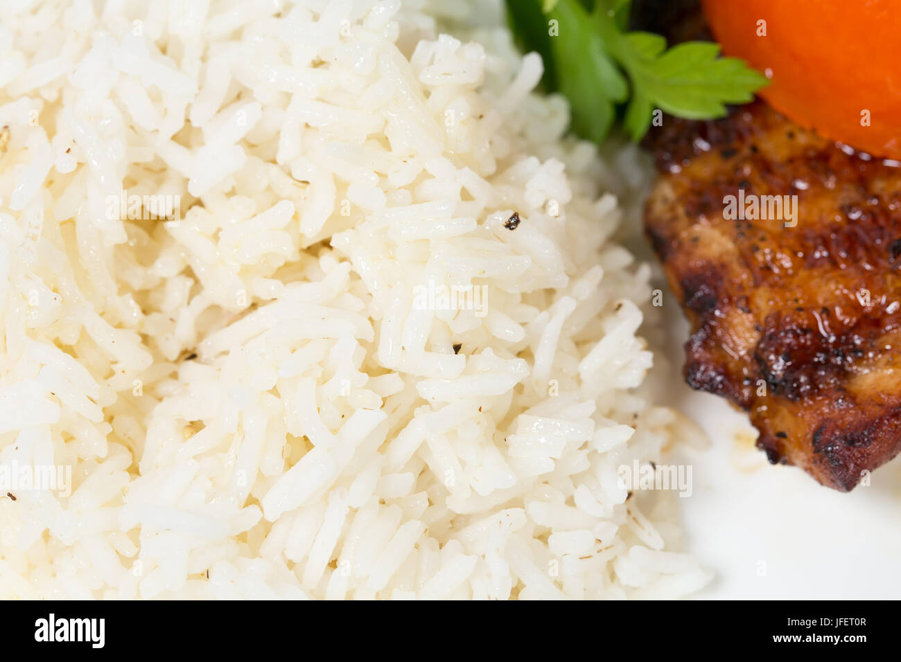 Cooked rice for grilled chicken tabaka. Georgian cuisine. Macro. Photo ...