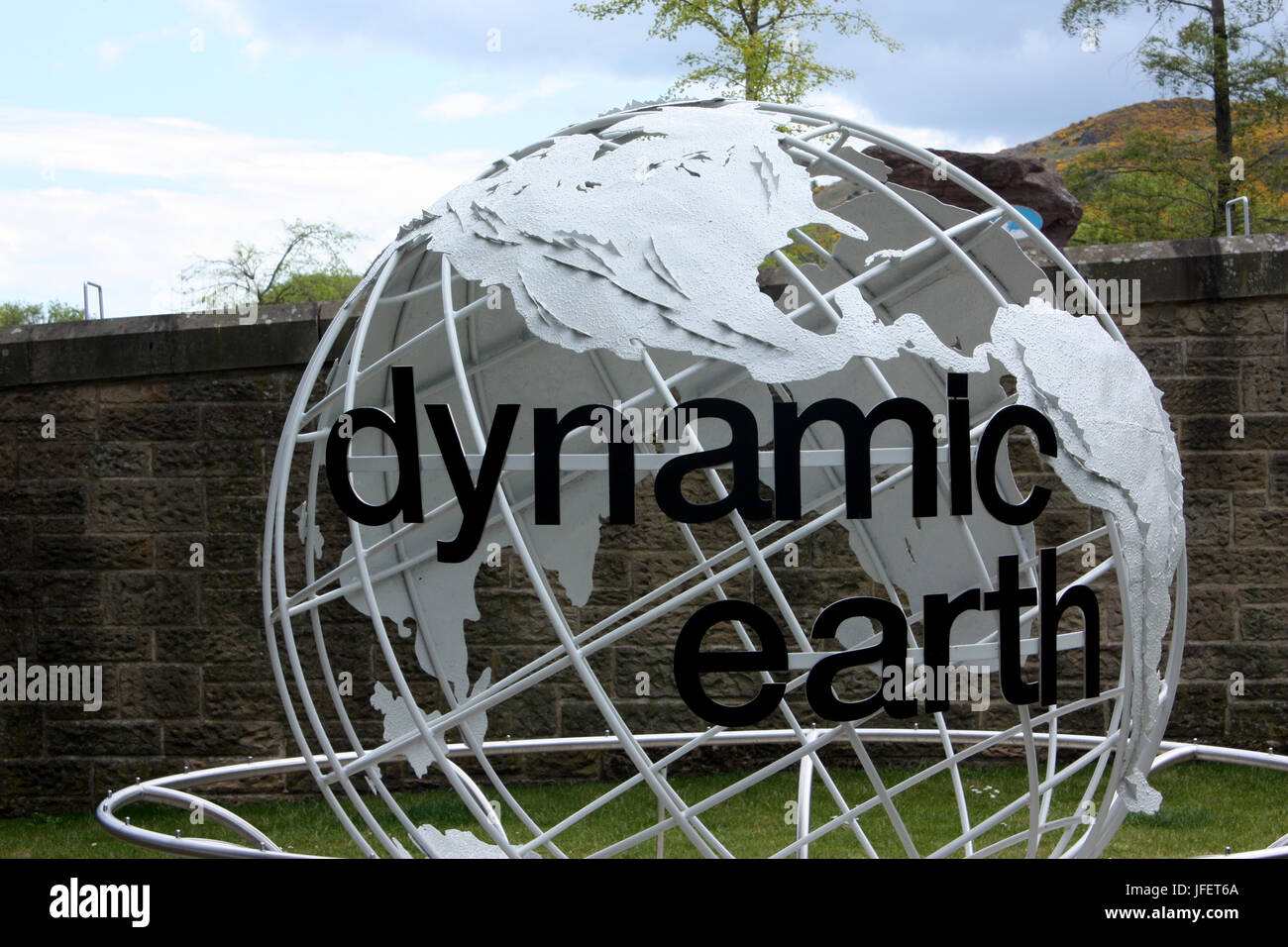 The sign for Our Dynamic Earth near the Scottish Parliament Stock Photo ...