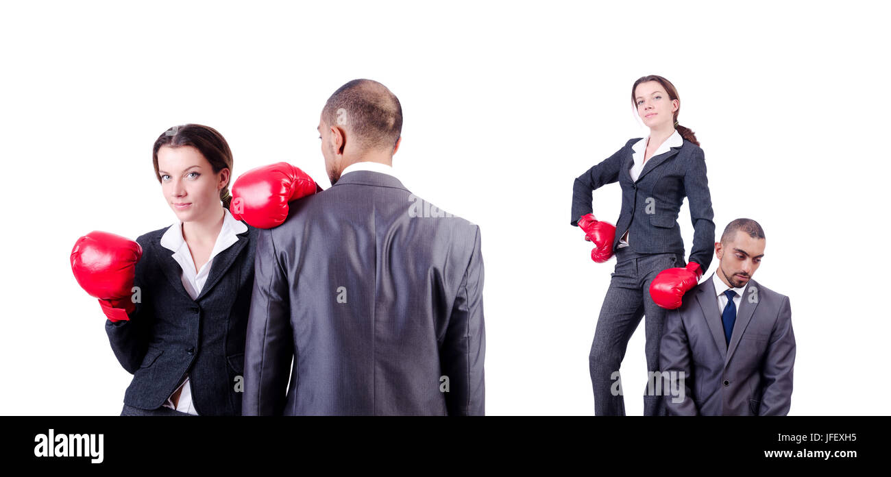Office pair fighting isolated on white Stock Photo - Alamy