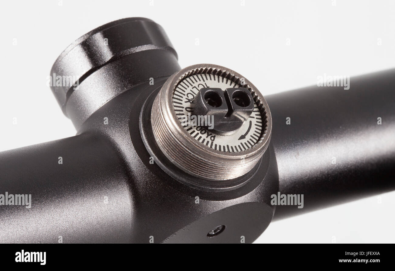 Dial used to adjust point of aim left and right on a rifle scope Stock ...