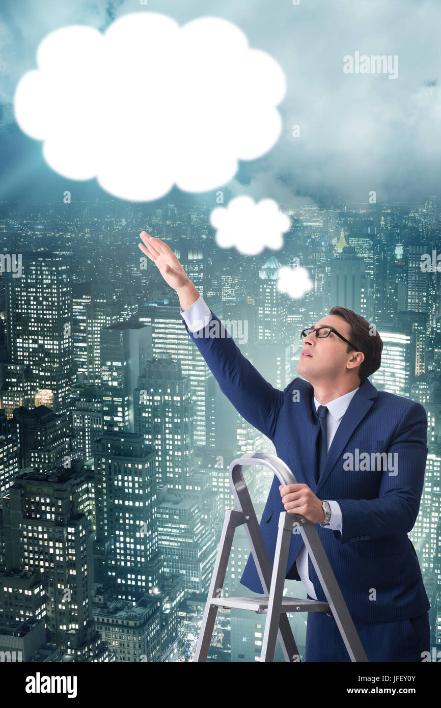 Businessman reaching out to callout message Stock Photo - Alamy