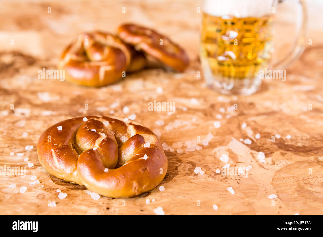 Salty cooked pretzel and lager beer Stock Photo - Alamy