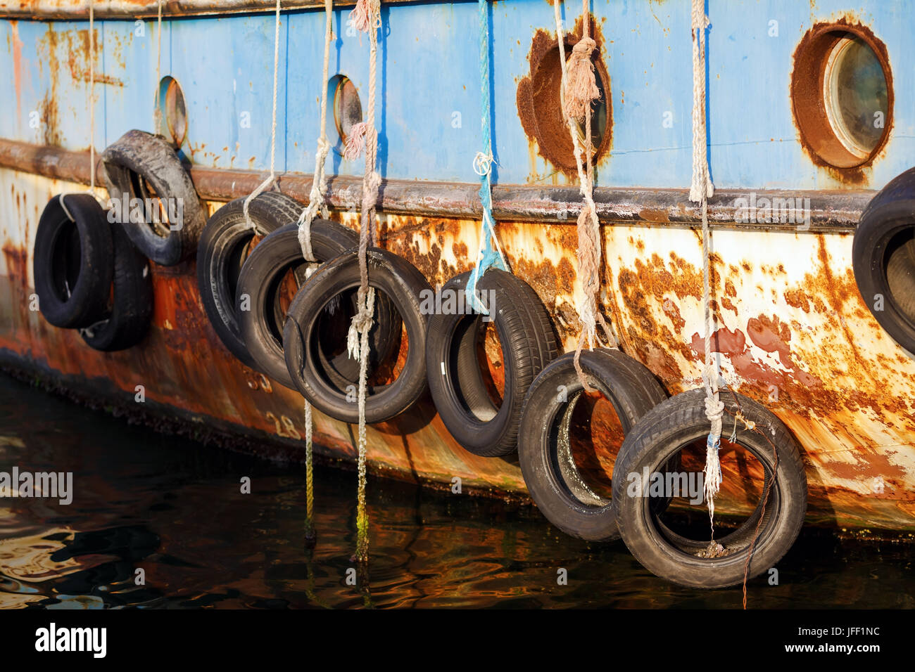 Old tires on ship Stock Photo - Alamy