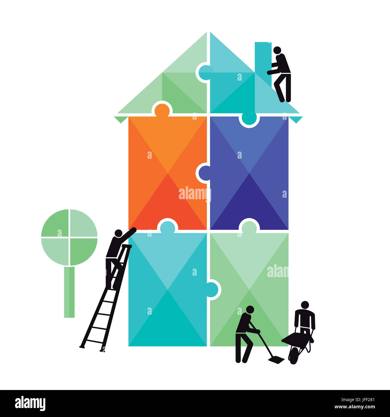 House construction puzzle isolated on white Stock Photo - Alamy