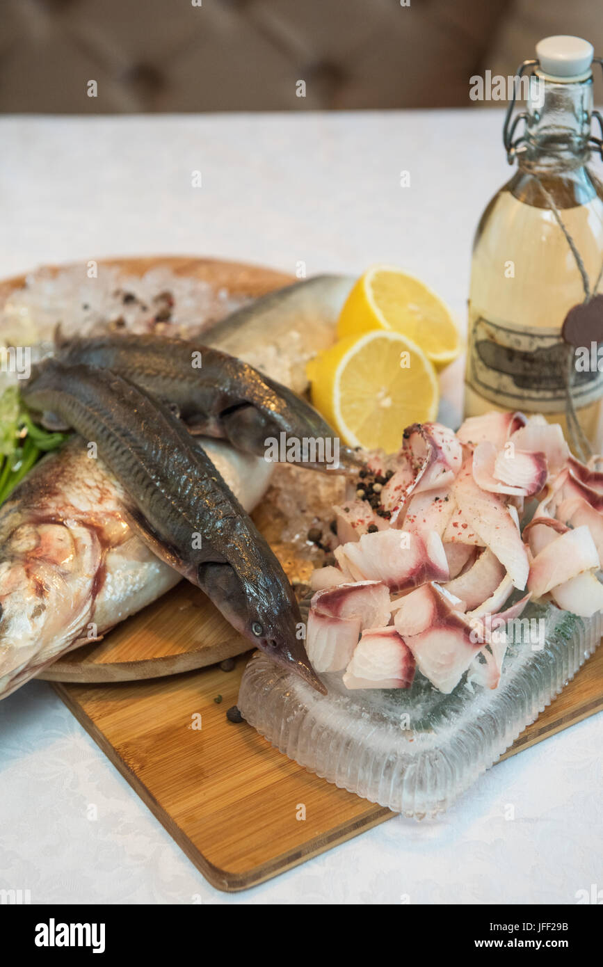 Sliced frozen raw fish from whitefish Stock Photo - Alamy