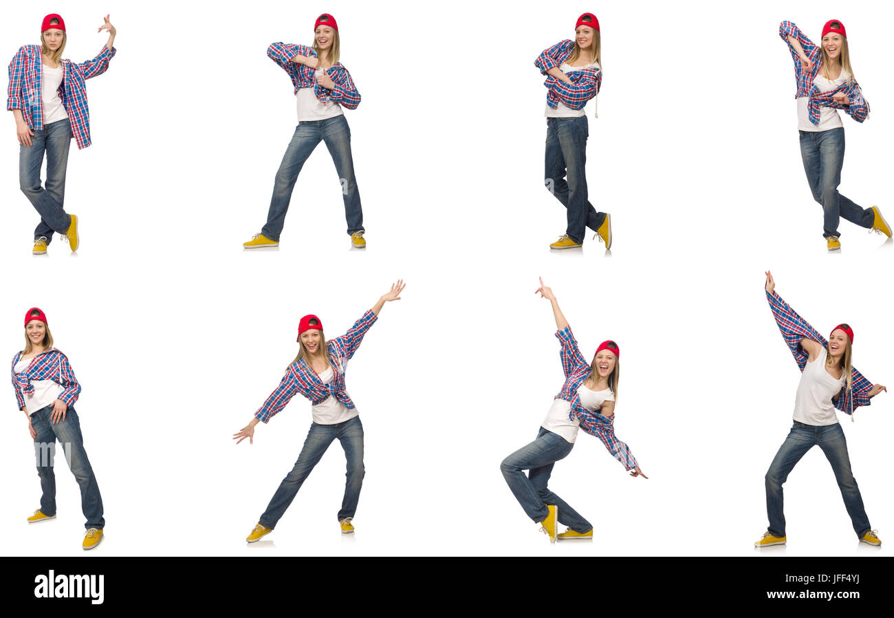 Collage of woman dancing isolated on white Stock Photo - Alamy