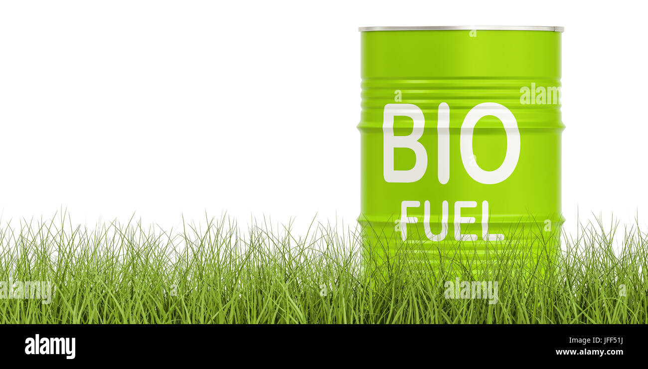 barrel with bio fuel on the grass, 3D rendering Stock Photo - Alamy