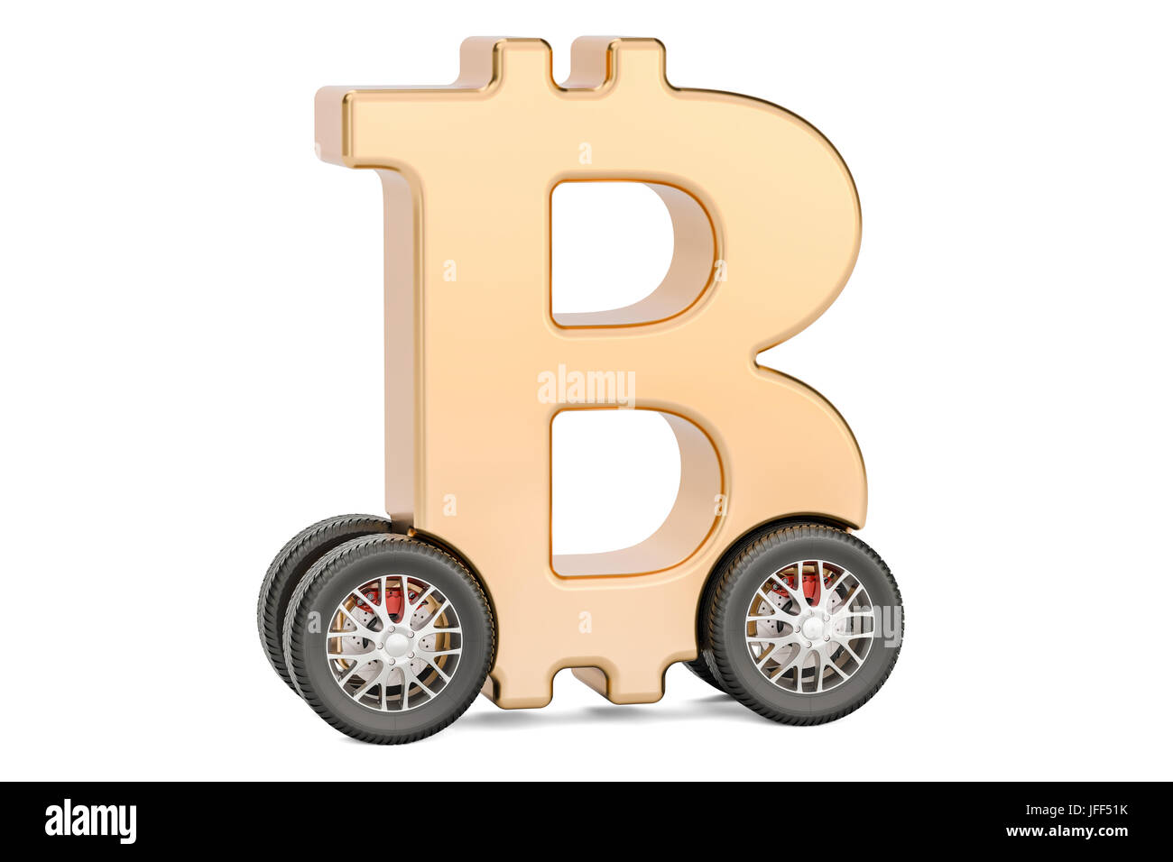 bitcoin symbol on car wheels, 3D rendering isolated on white background ...