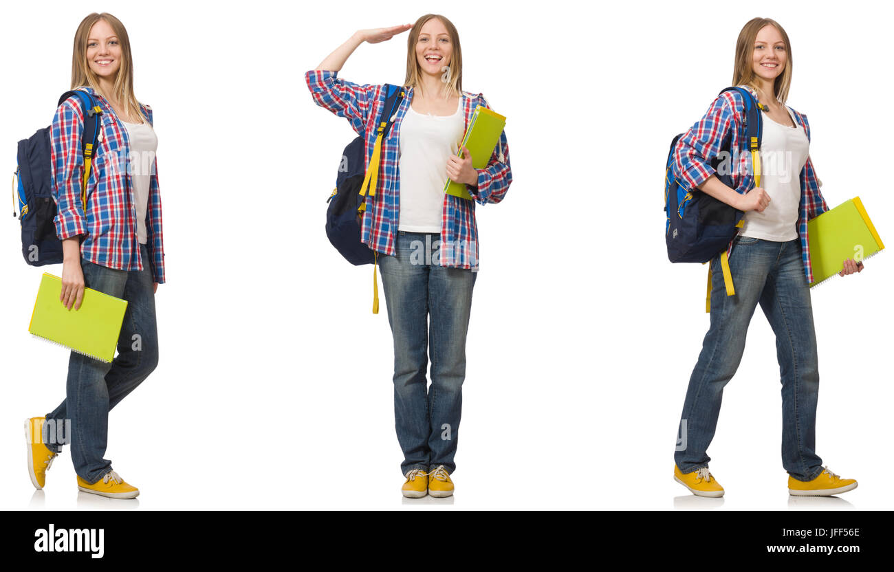 Collage of young female student on white Stock Photo - Alamy