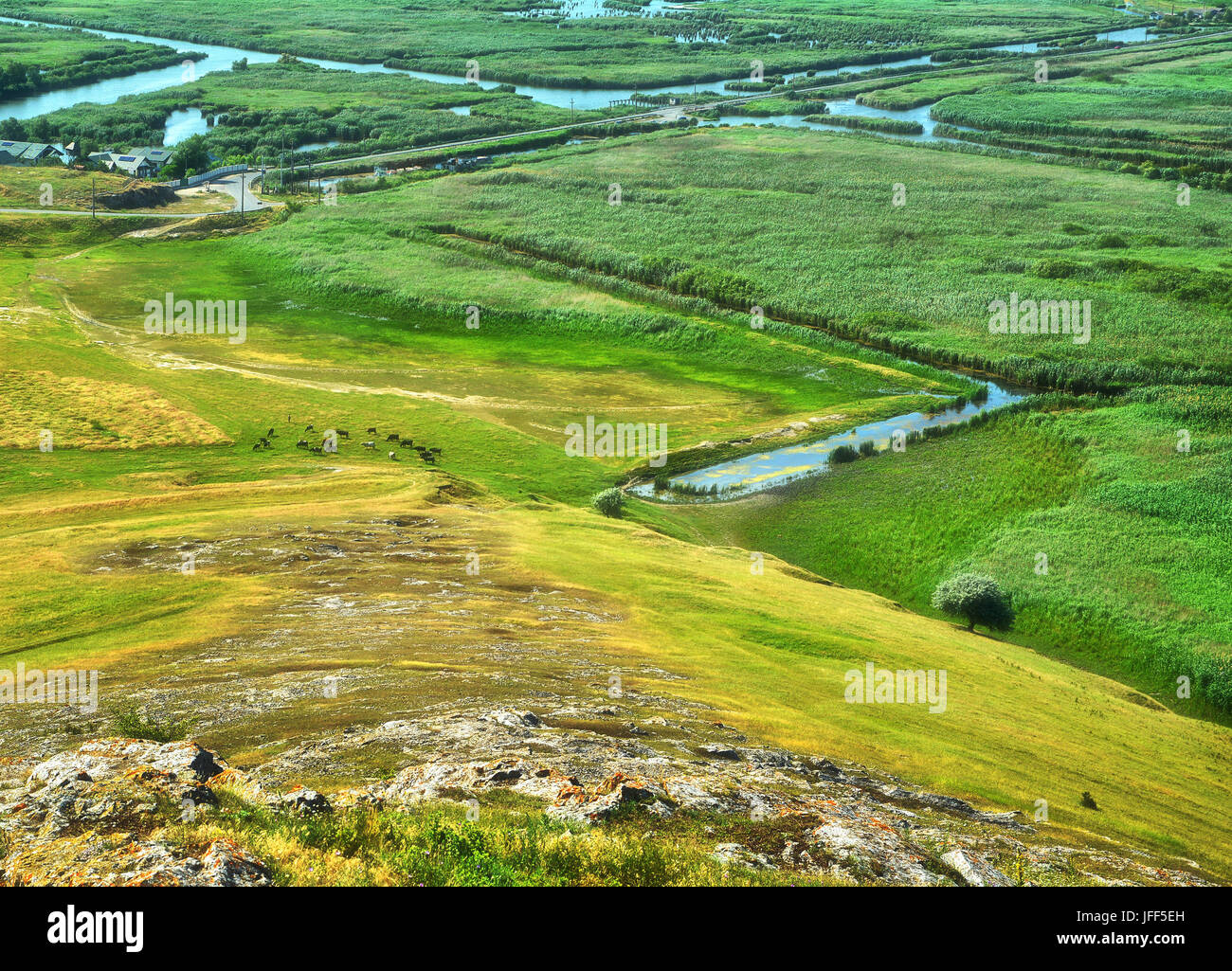 Beautiful summer landscape in Dobrogea region, Romania. View from ...