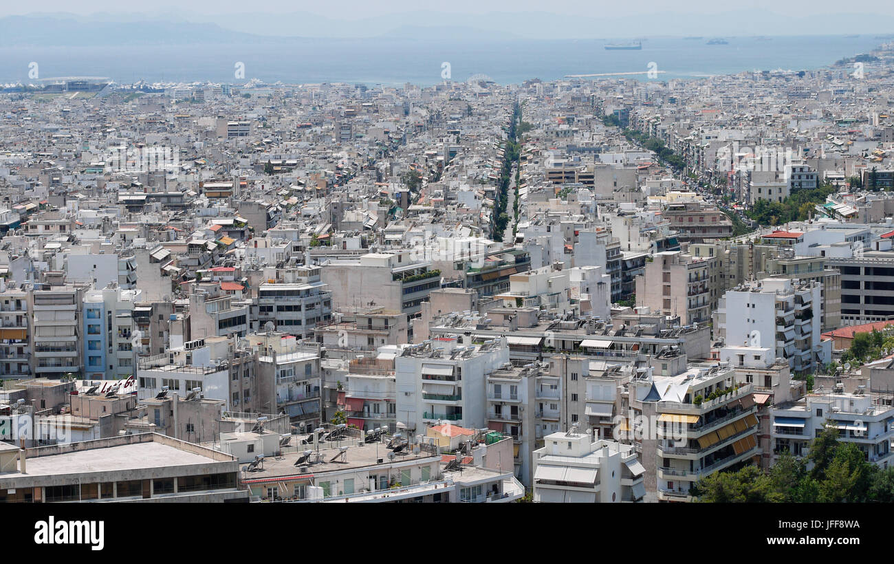 General view of southern districts of Athens and Piraeus port, Attica ...