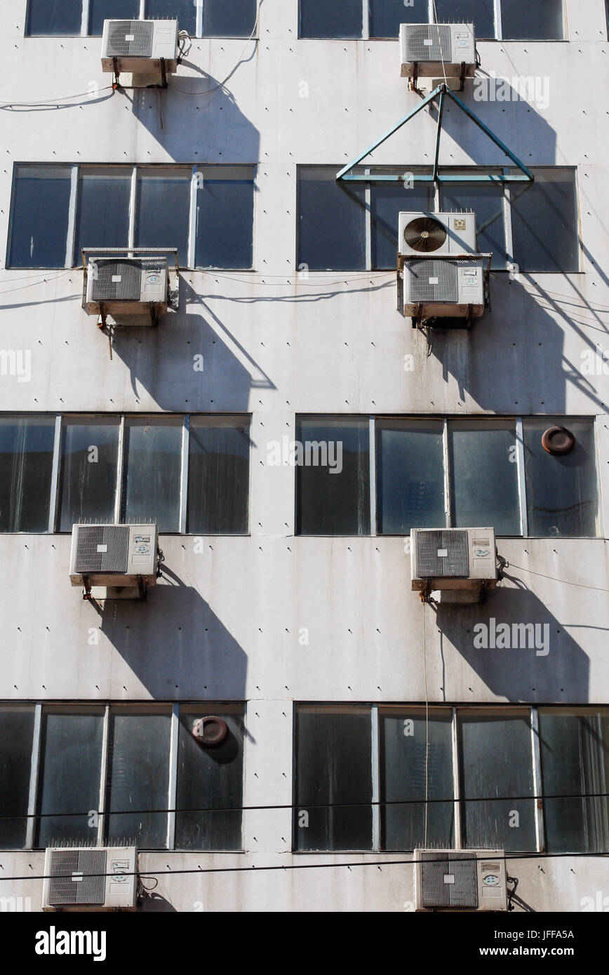 Air conditionners damage buildings facade in Athens center (Greece ...