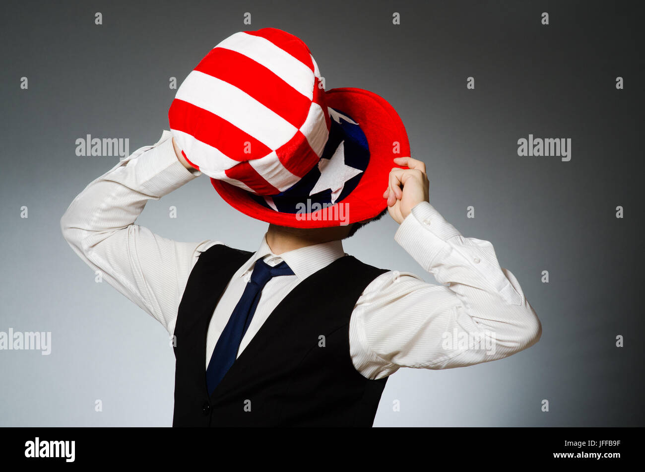 Man wearing hat with american symbols Stock Photo - Alamy