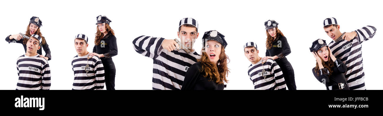 Police and prison inmate on white Stock Photo - Alamy