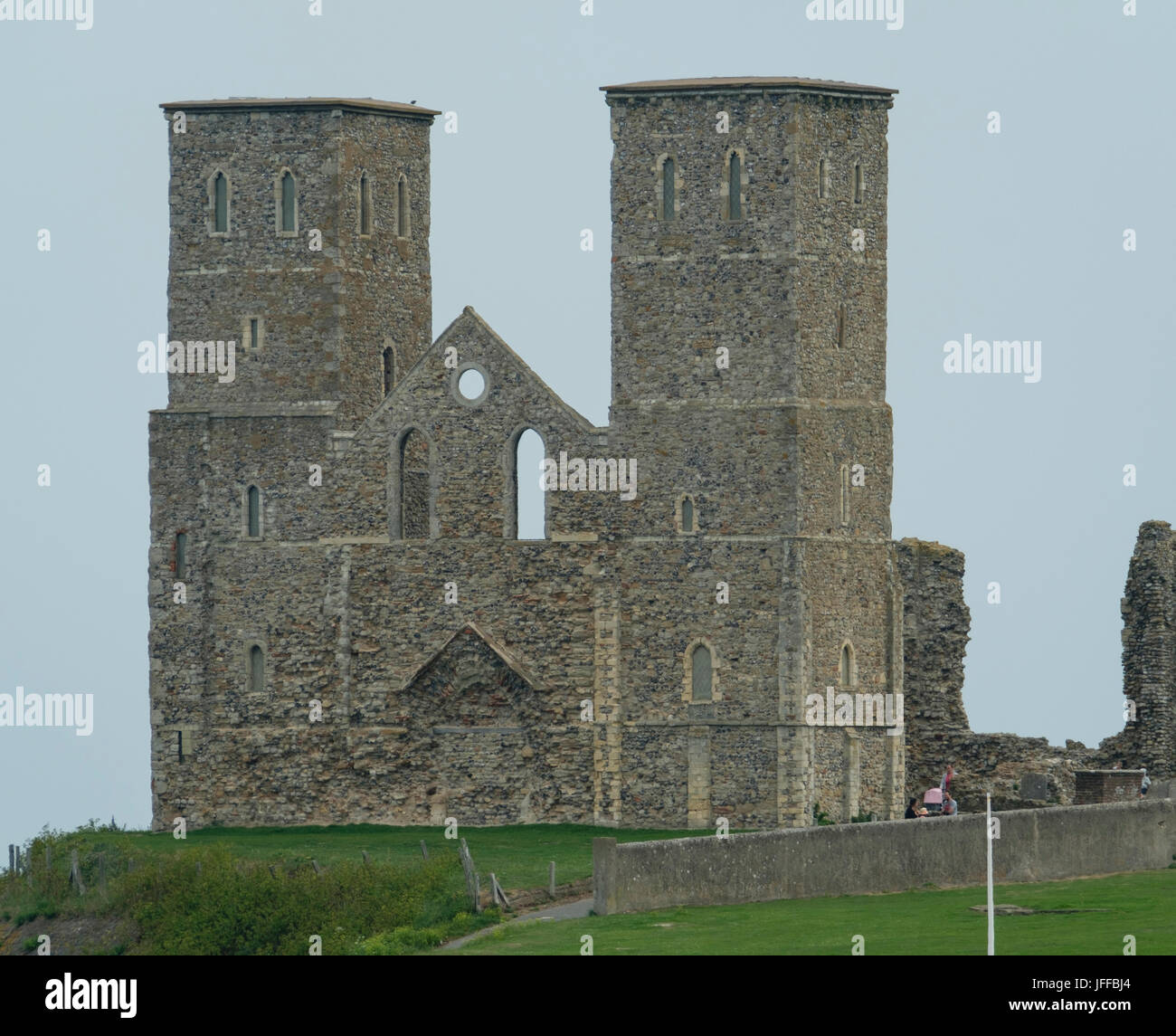 Reculver Towers Norman Abbey and Roman Fort ruins on the north Kent ...