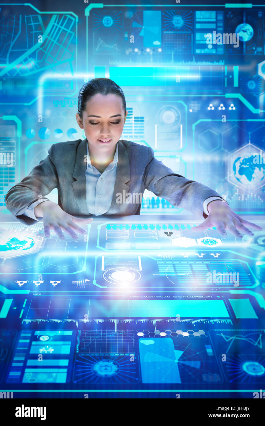 Woman analyst working with big data Stock Photo - Alamy