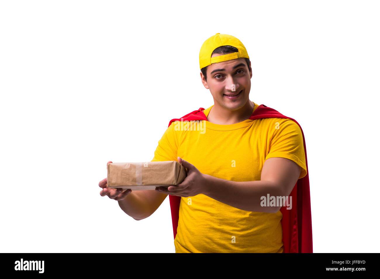 Super hero delivery guy isolated on white Stock Photo - Alamy