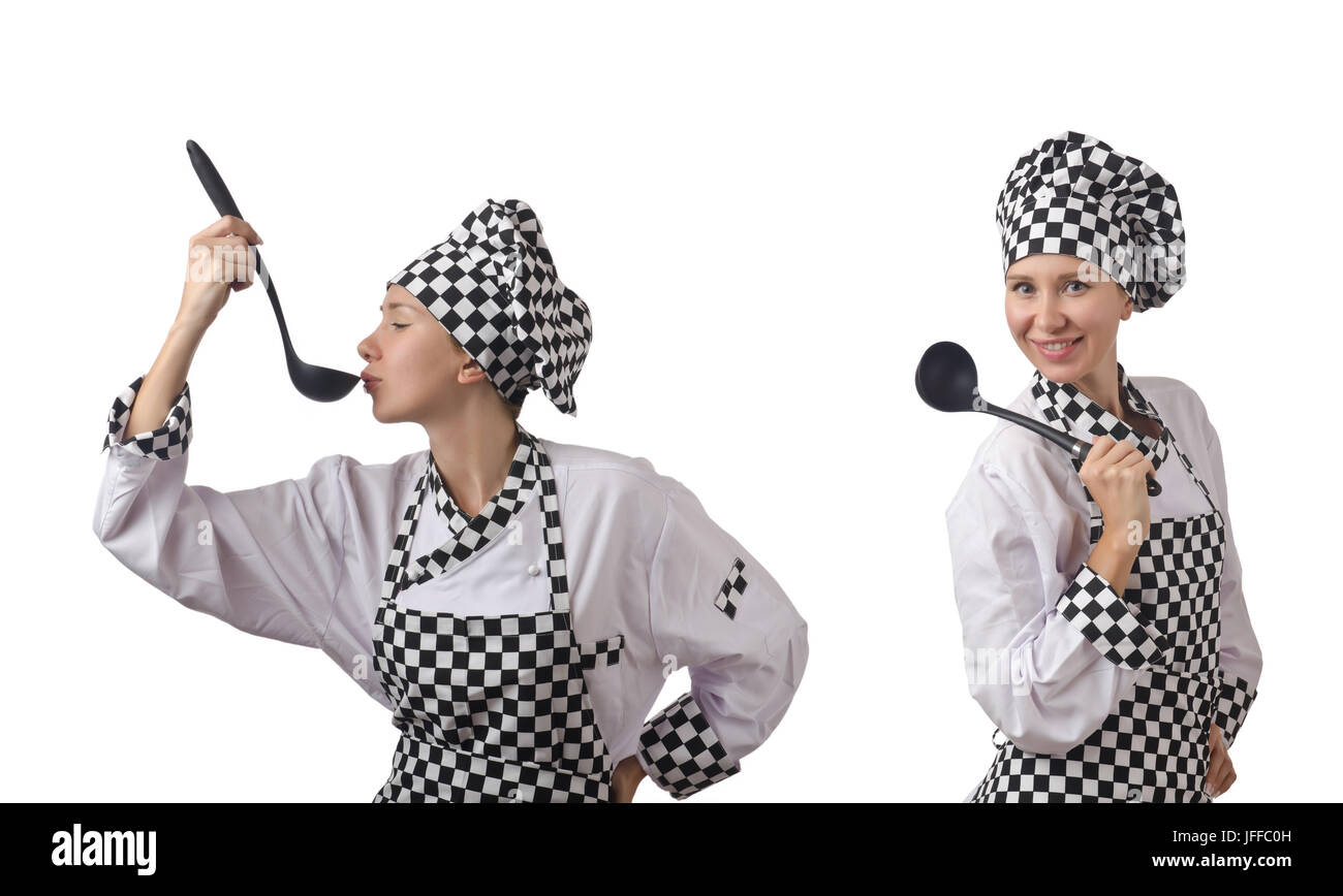 Woman chef in collages on white Stock Photo - Alamy