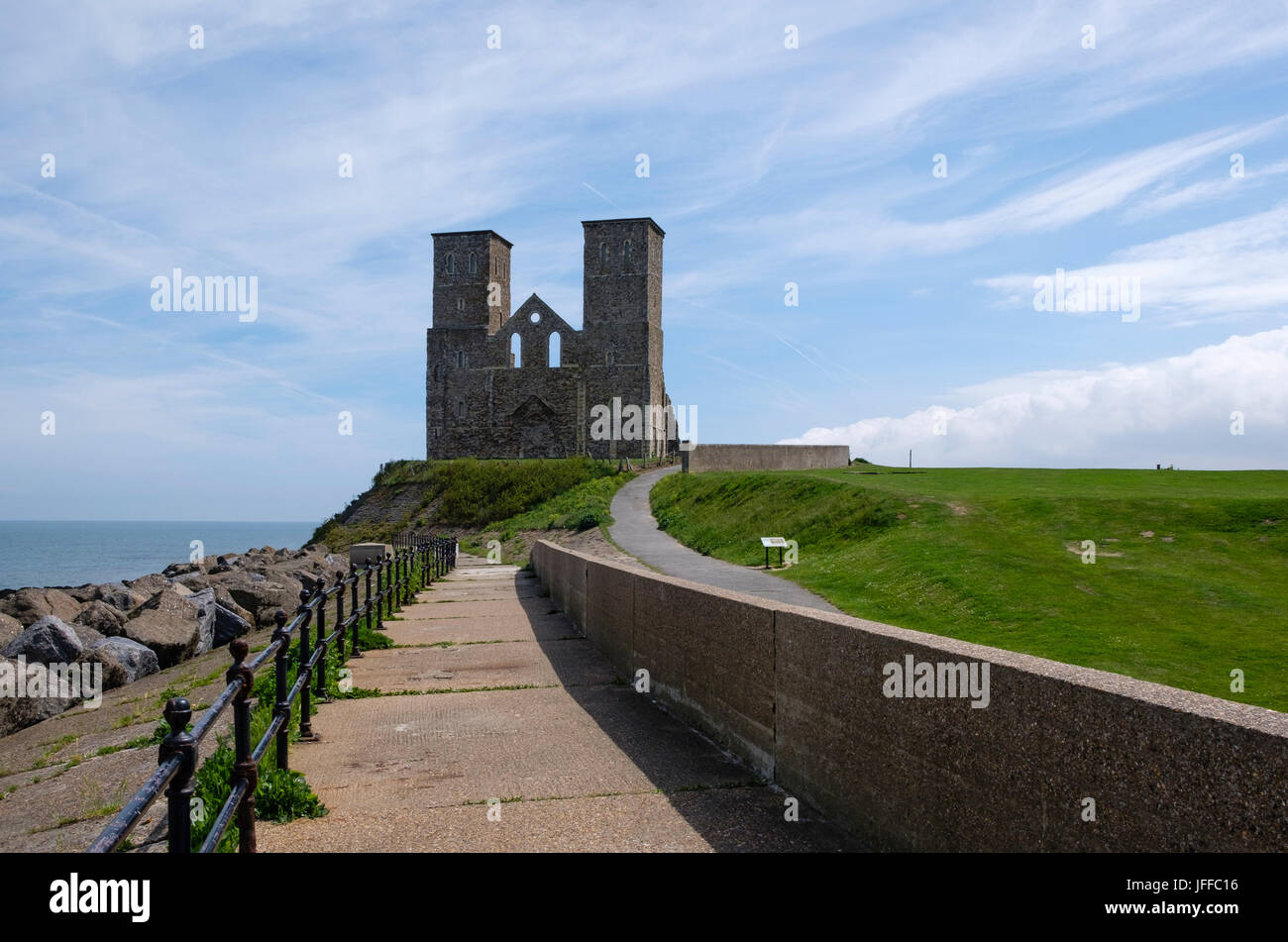 Reculver Towers Norman Abbey and Roman Fort ruins on the north Kent ...