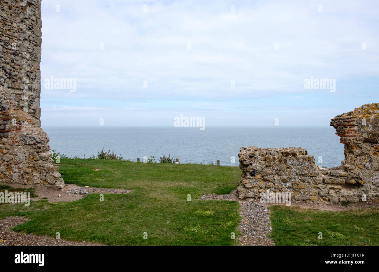Reculver Towers Norman Abbey and Roman Fort ruins on the north Kent ...