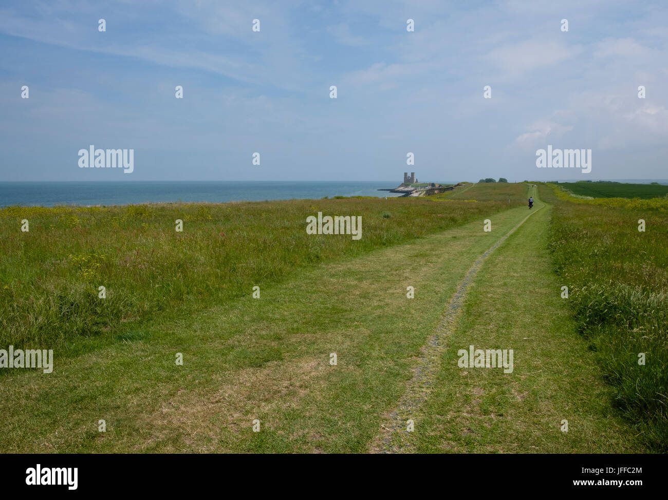 Reculver Towers Norman Abbey and Roman Fort ruins on the north Kent ...