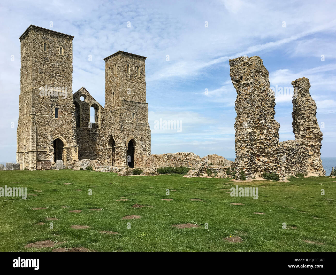 Recover Towers Norman Abbey and Roman Fort ruins on the north Kent ...