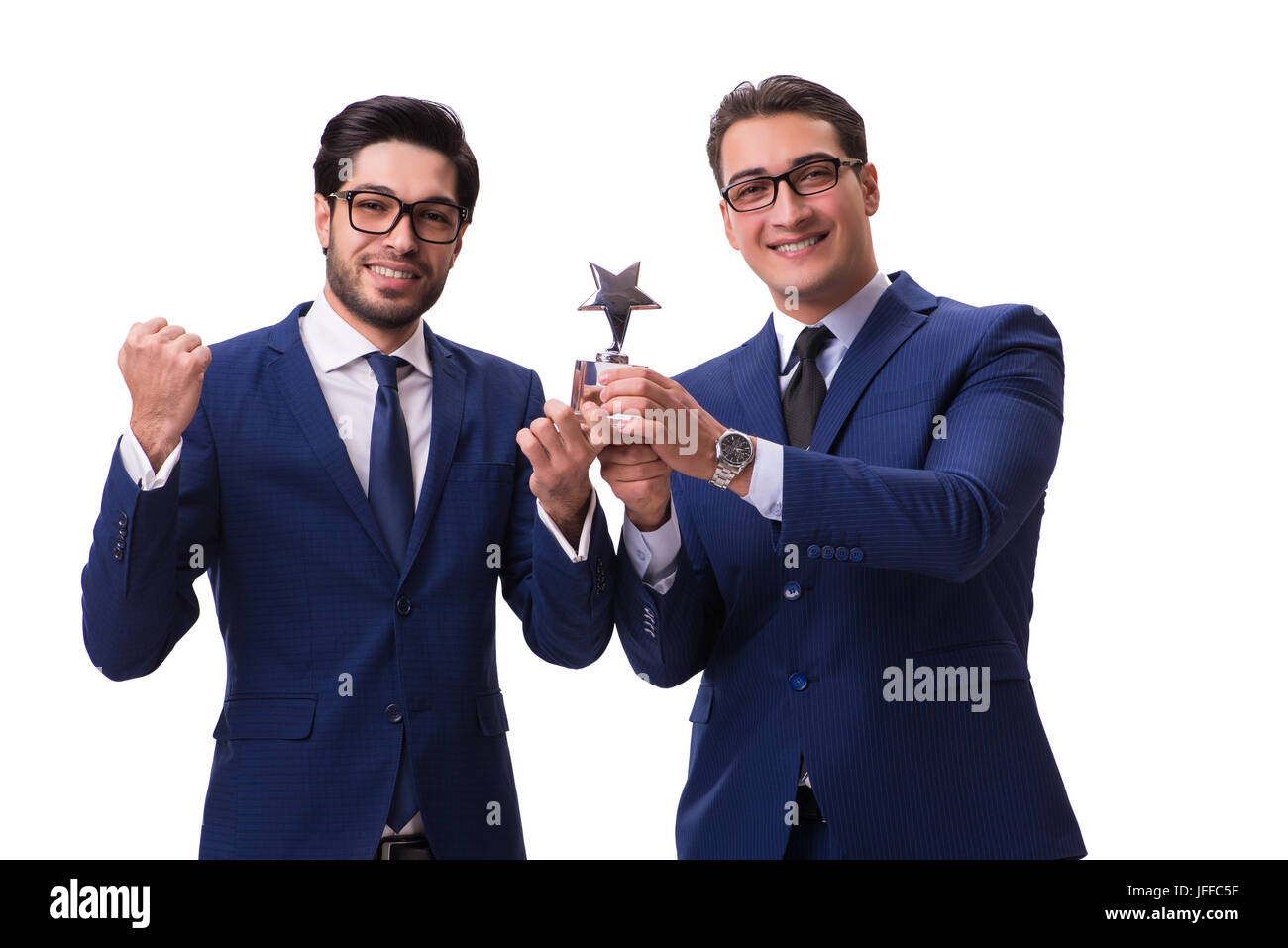 Businessman receiving award isolated on white Stock Photo - Alamy