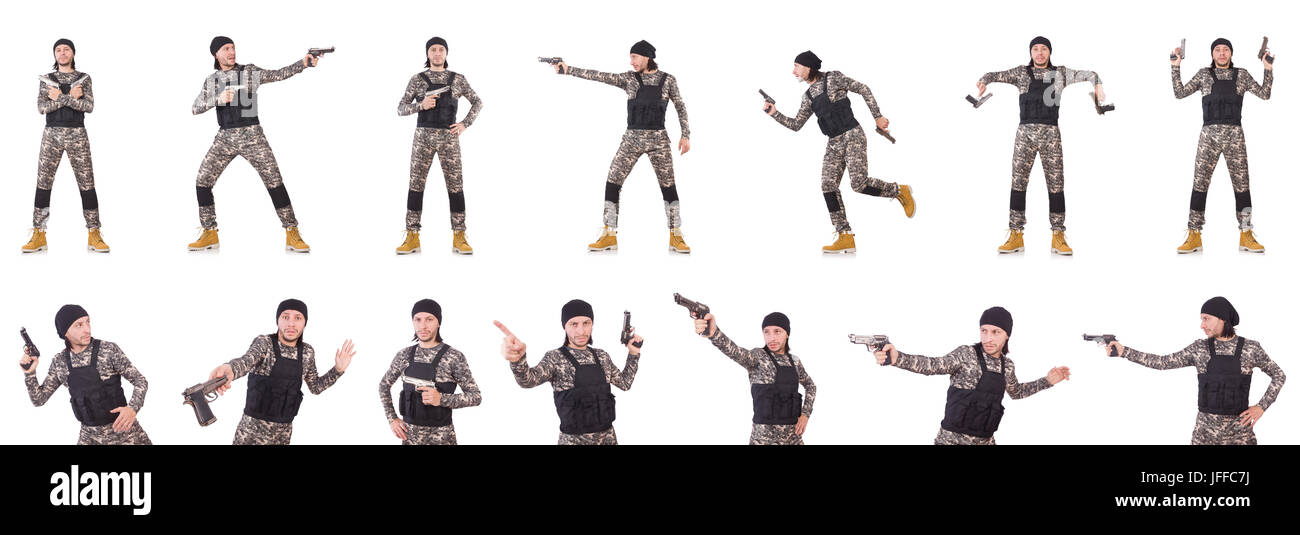 Soldier with gun isolated on white Stock Photo - Alamy