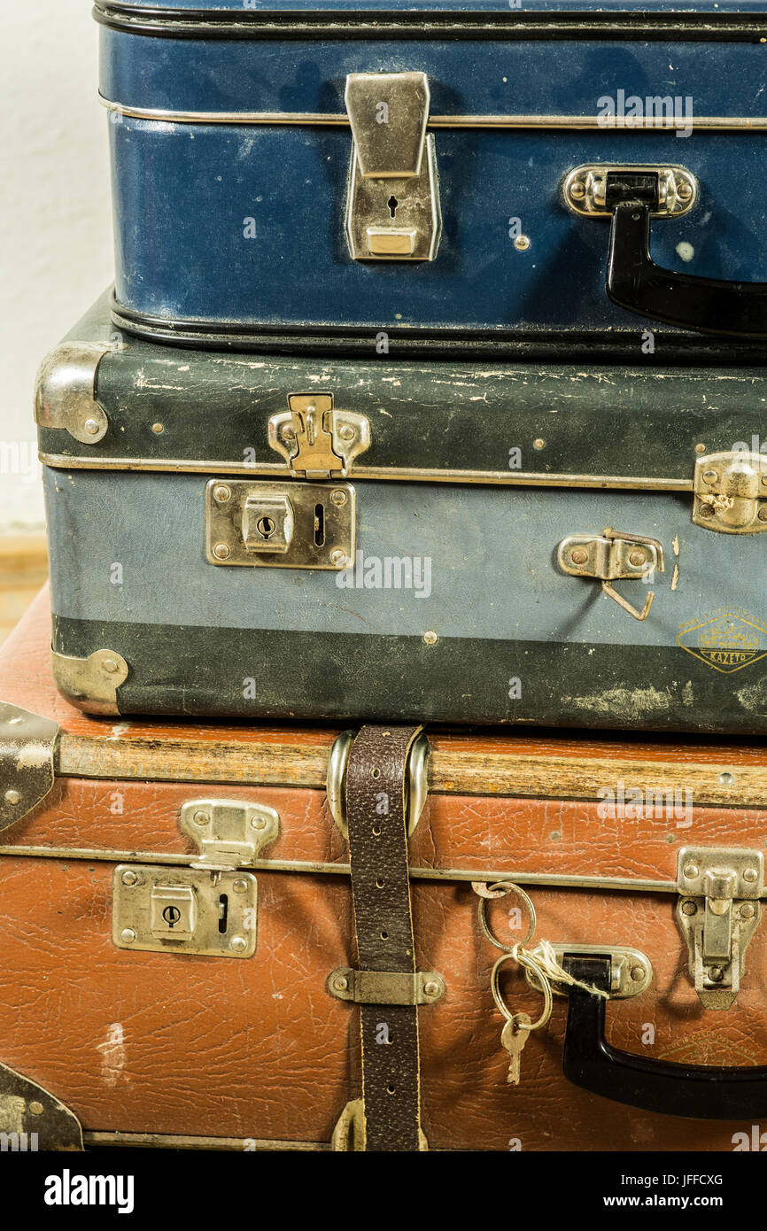 beautiful old blue and brown suitcases - retro style Stock Photo - Alamy