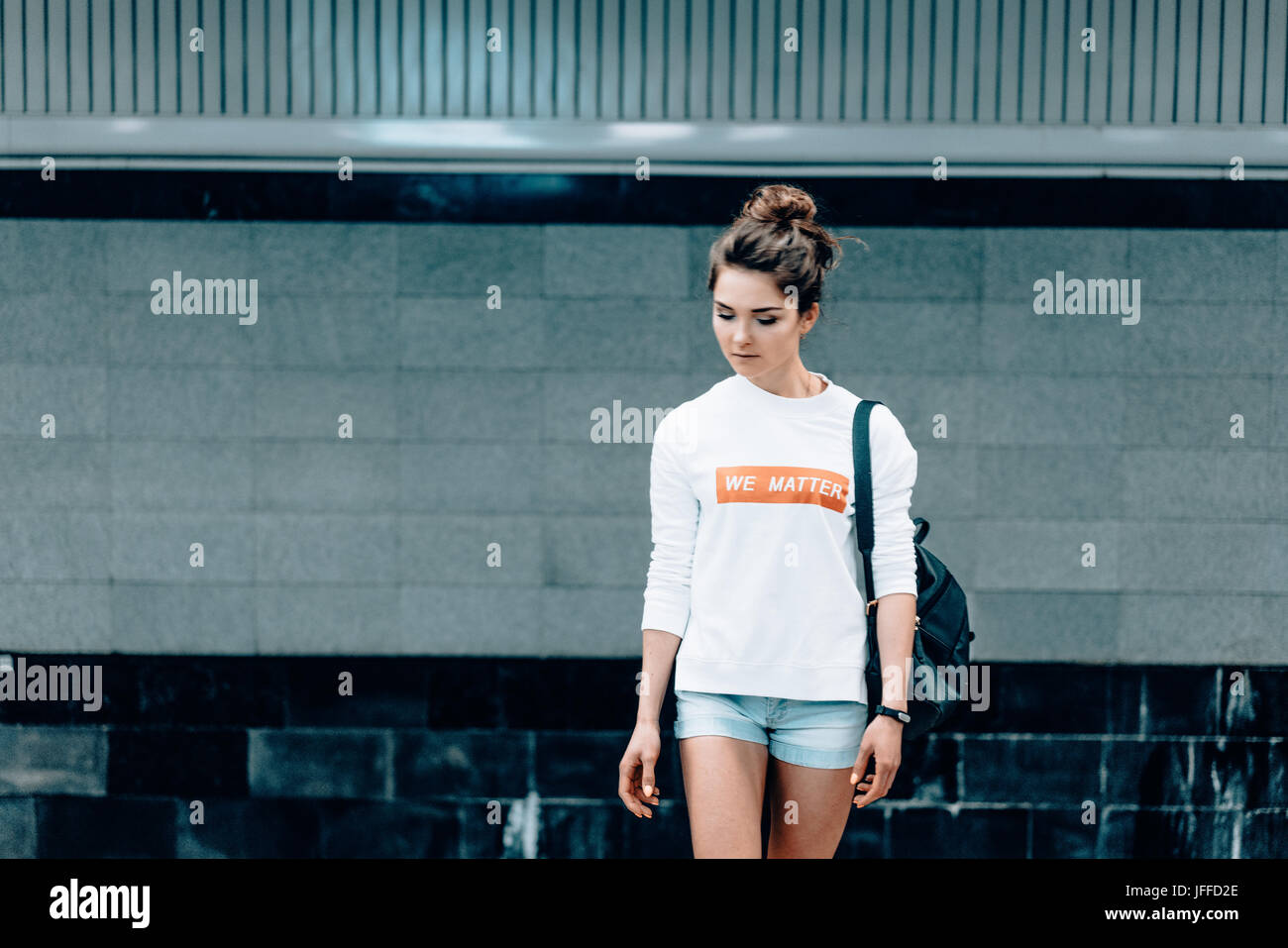 Girl on metro station hi-res stock photography and images - Alamy