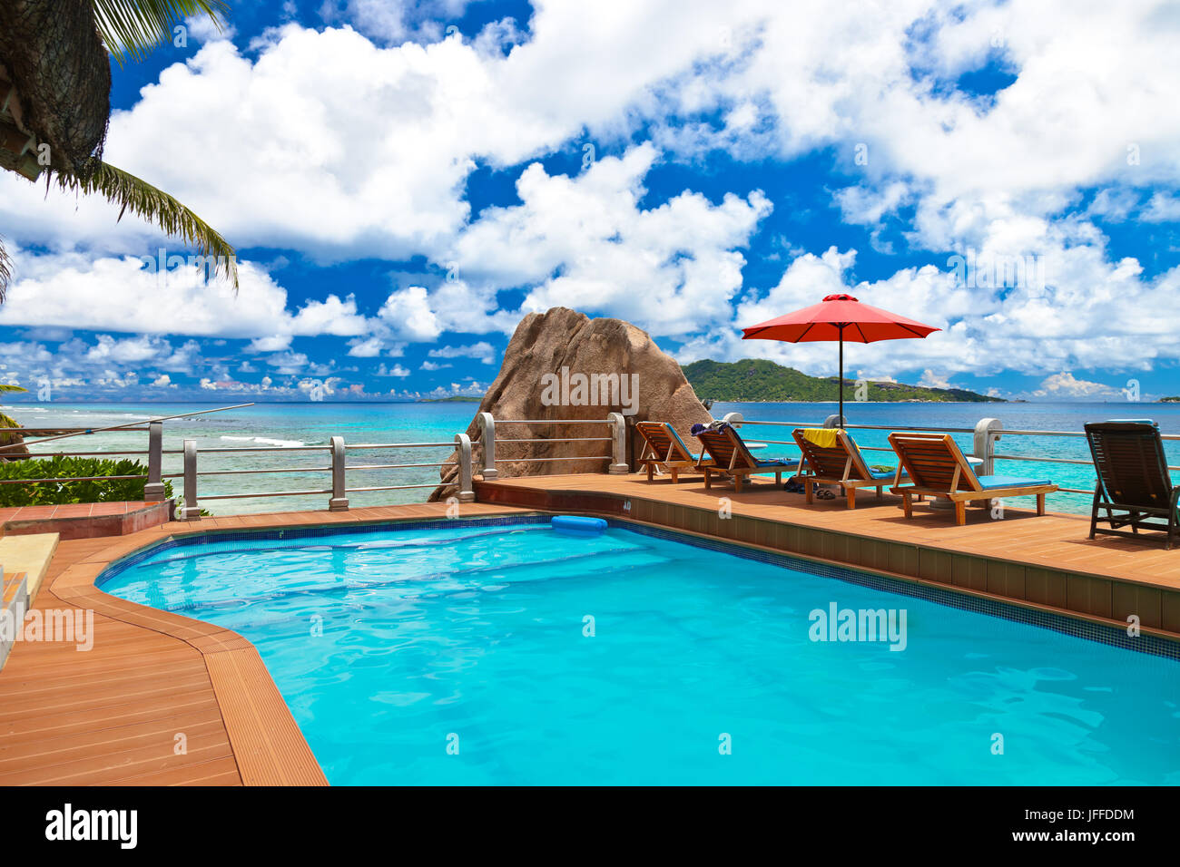 Pool at tropical beach - Seychelles Stock Photo - Alamy