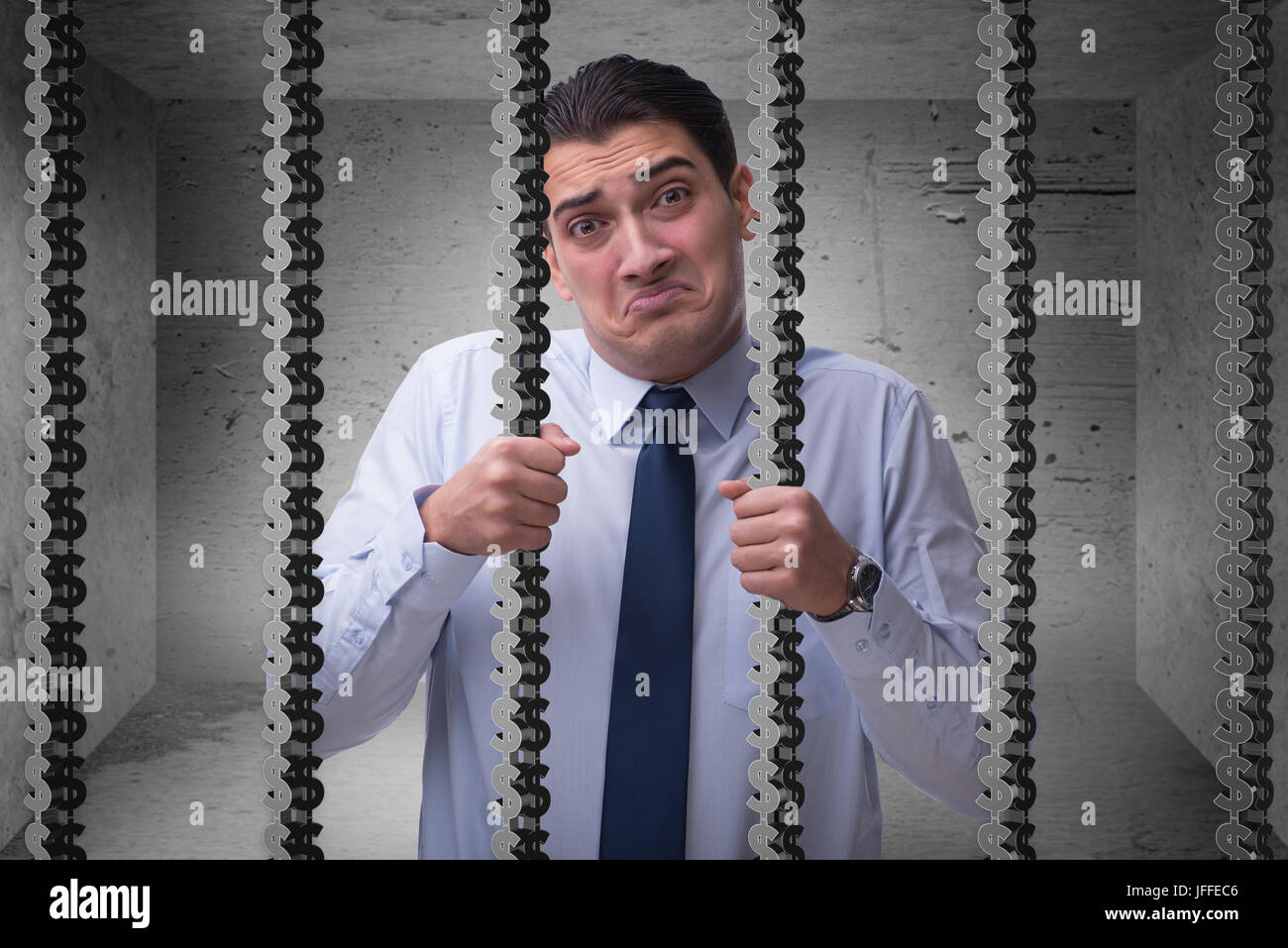Man trapped in prison with dollars Stock Photo - Alamy