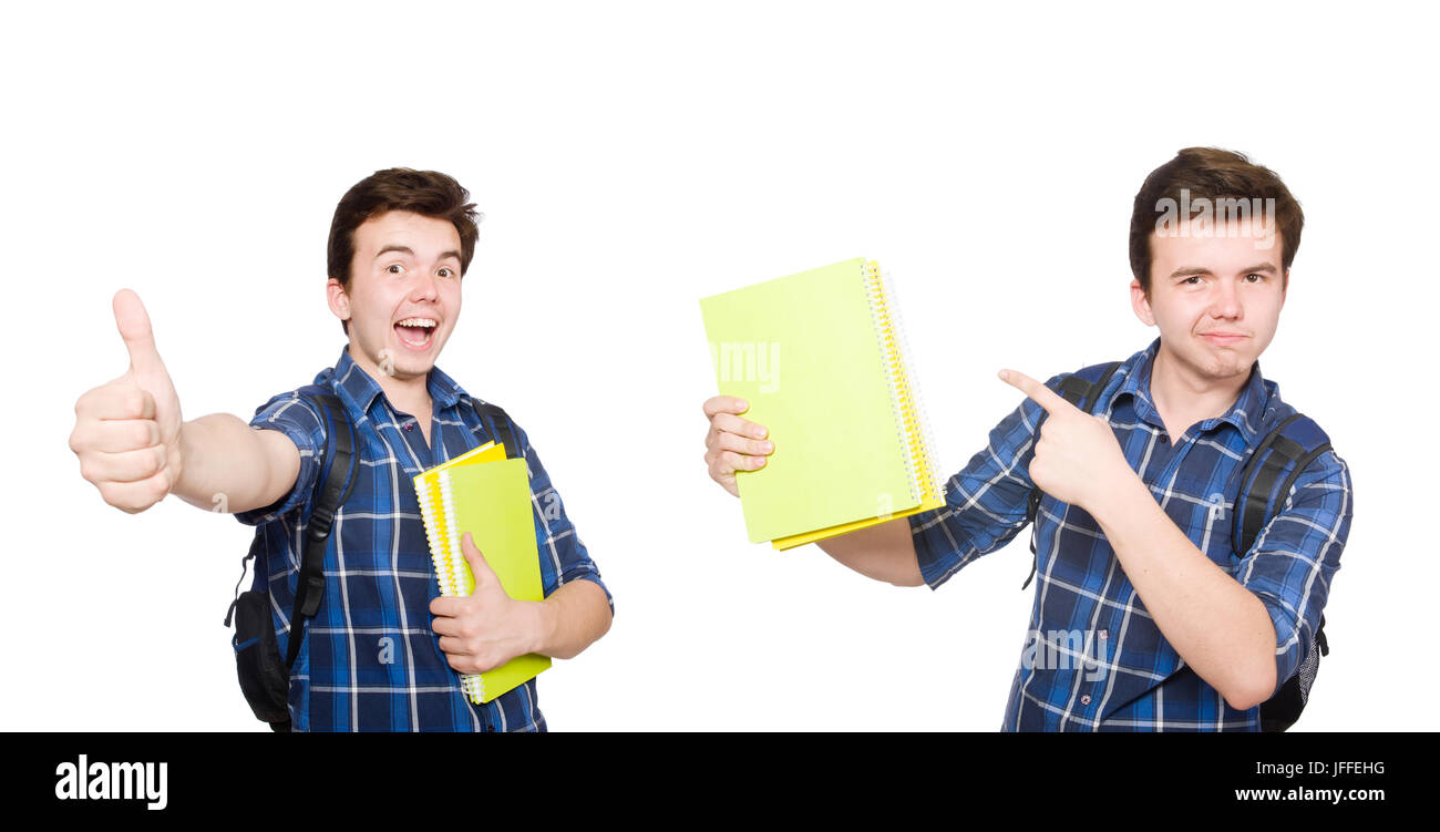 Young student with book on white Stock Photo - Alamy