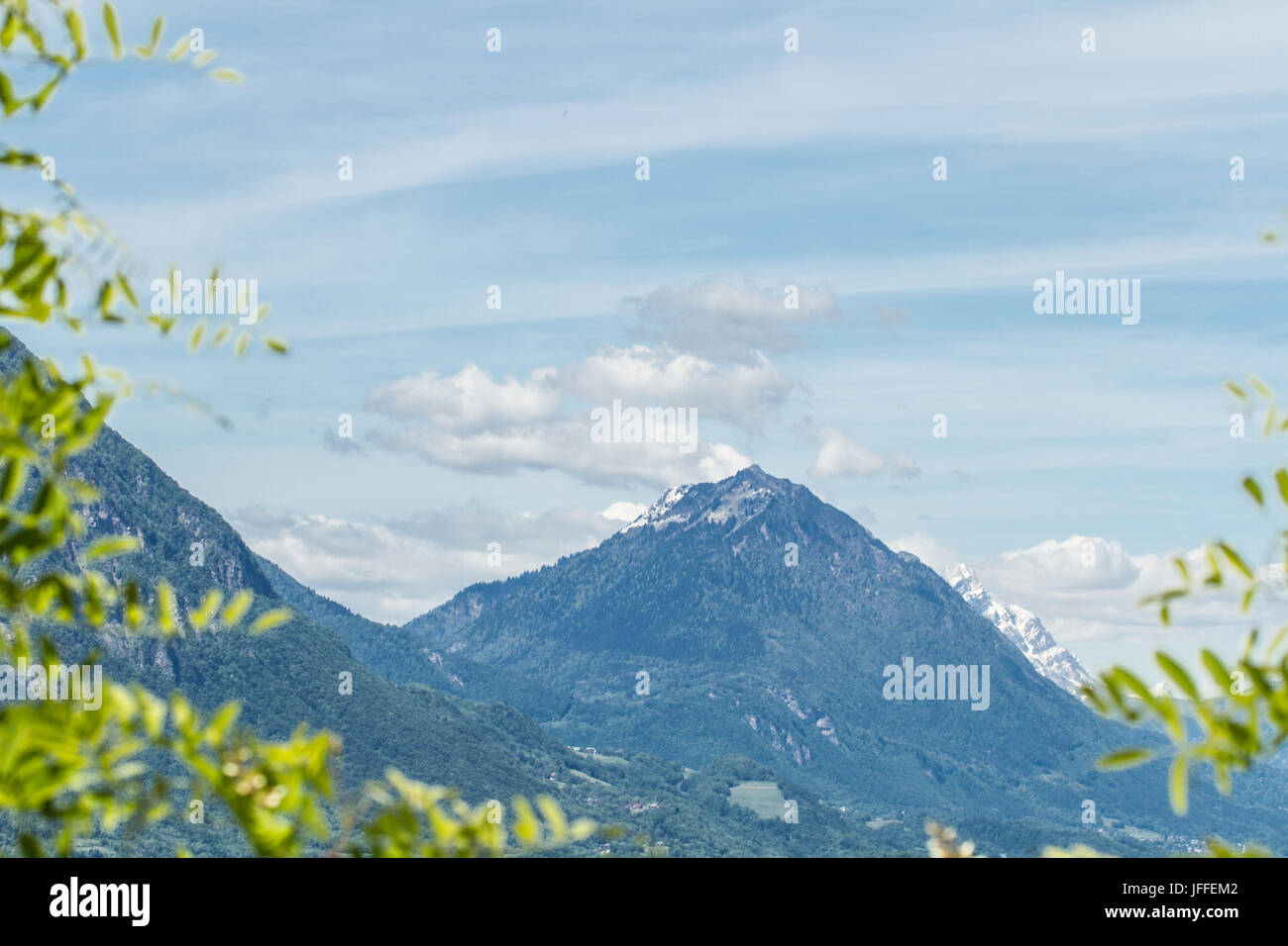 Frontal view of French Alps, blue sky Stock Photo - Alamy